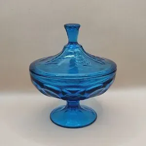 Accents | Vintage Blue Glass Pedestal Candy Dish With Lid | Poshmark